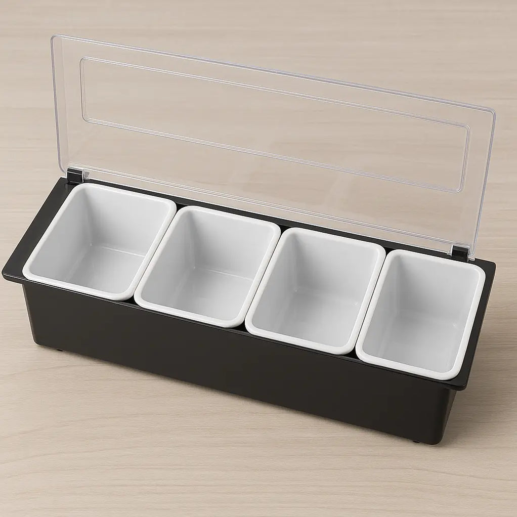 4-Compartment Food and Condiment Dispenser with Clear Lid - — Murukali.com