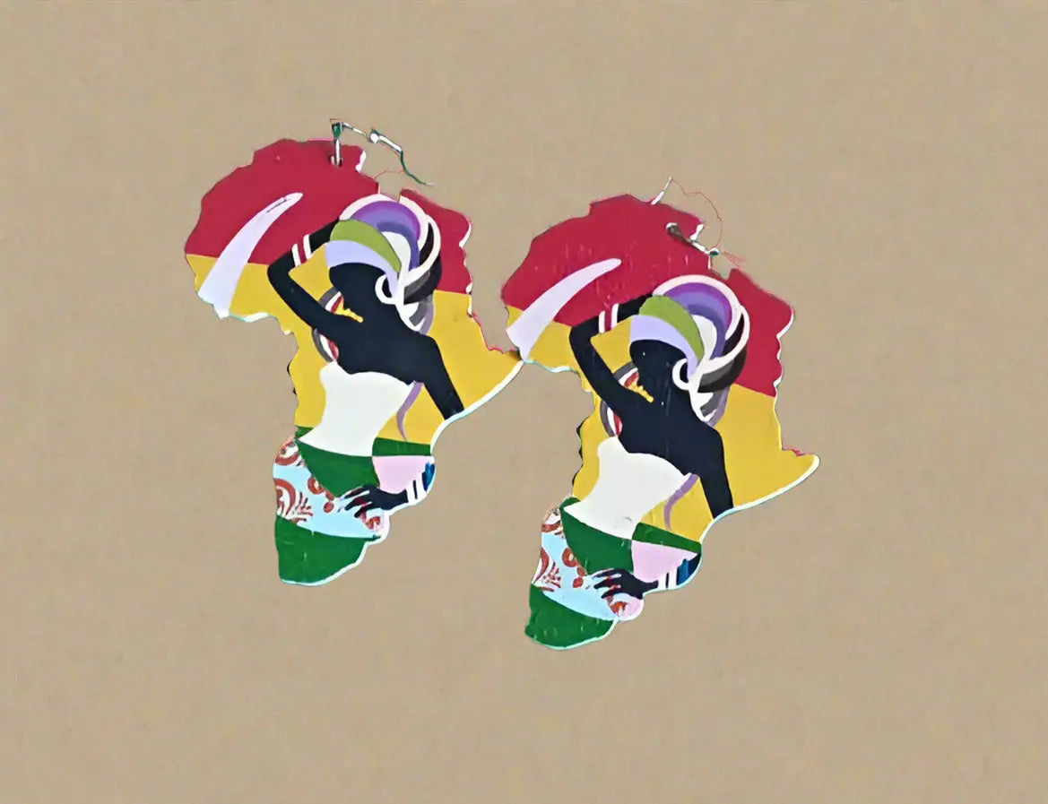 African Woman Map Earrings - Murukali.com