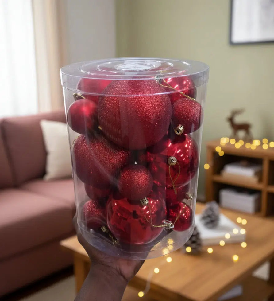 Red Christmas Tree Baubles Set Mixed Sizes 5cm+10cm 20pcs - — Murukali.com