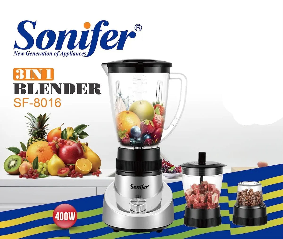 Sonifer 3-in-1 Blender SF-8016 – 400W, 1.6L - Murukali.com
