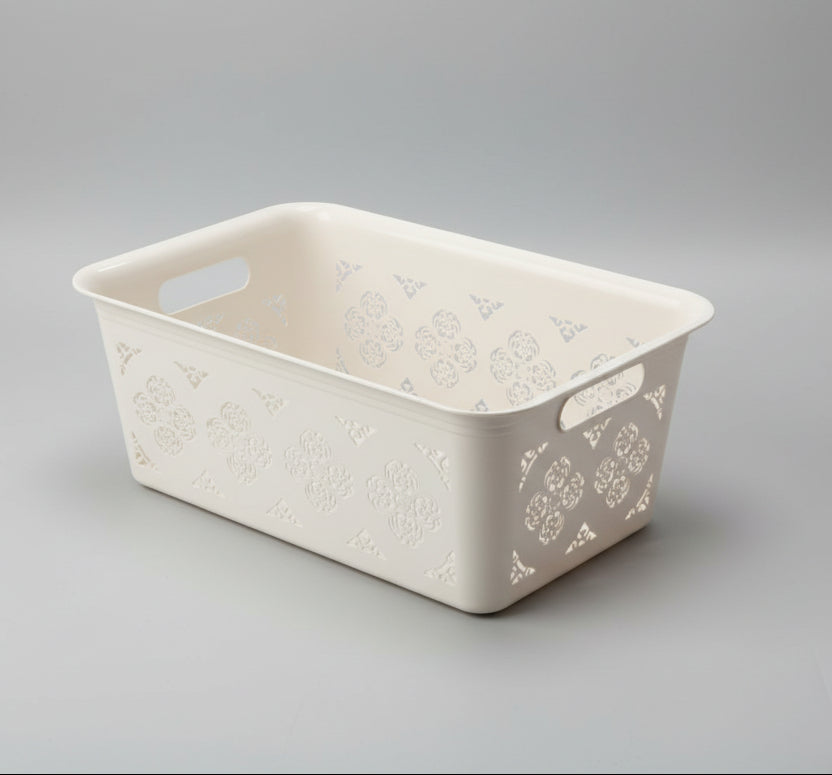 Plastic Storage Basket with Hollow Flower Cut-Outs and Side Handles ...