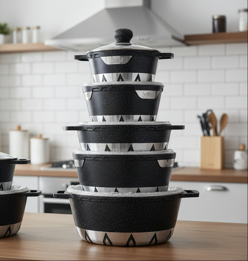 Granite-Coated Non-Stick Cookware Set with Lids – Durable Cooking Pots ...