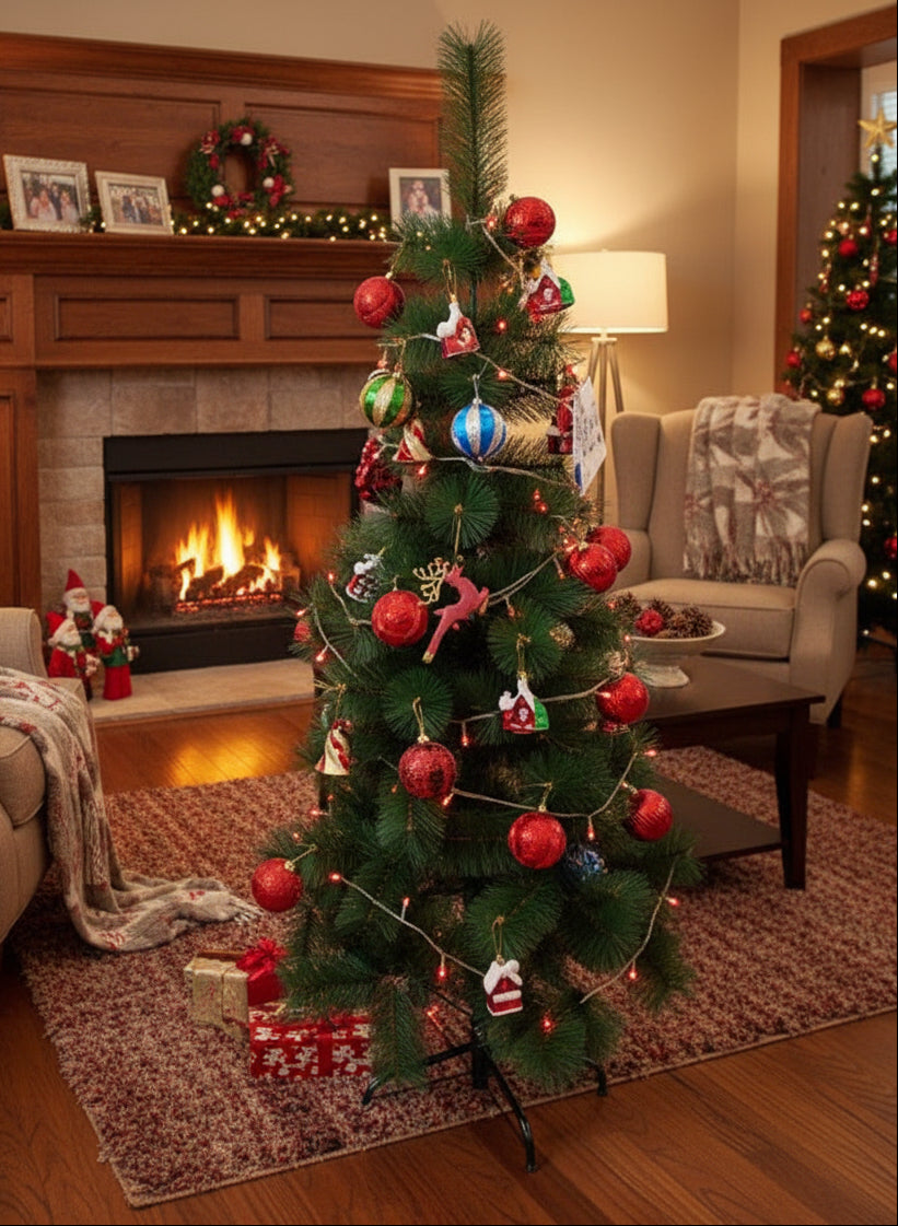 Decorated Artificial Christmas Tree with LED Lights & Ornaments 1.5M ...