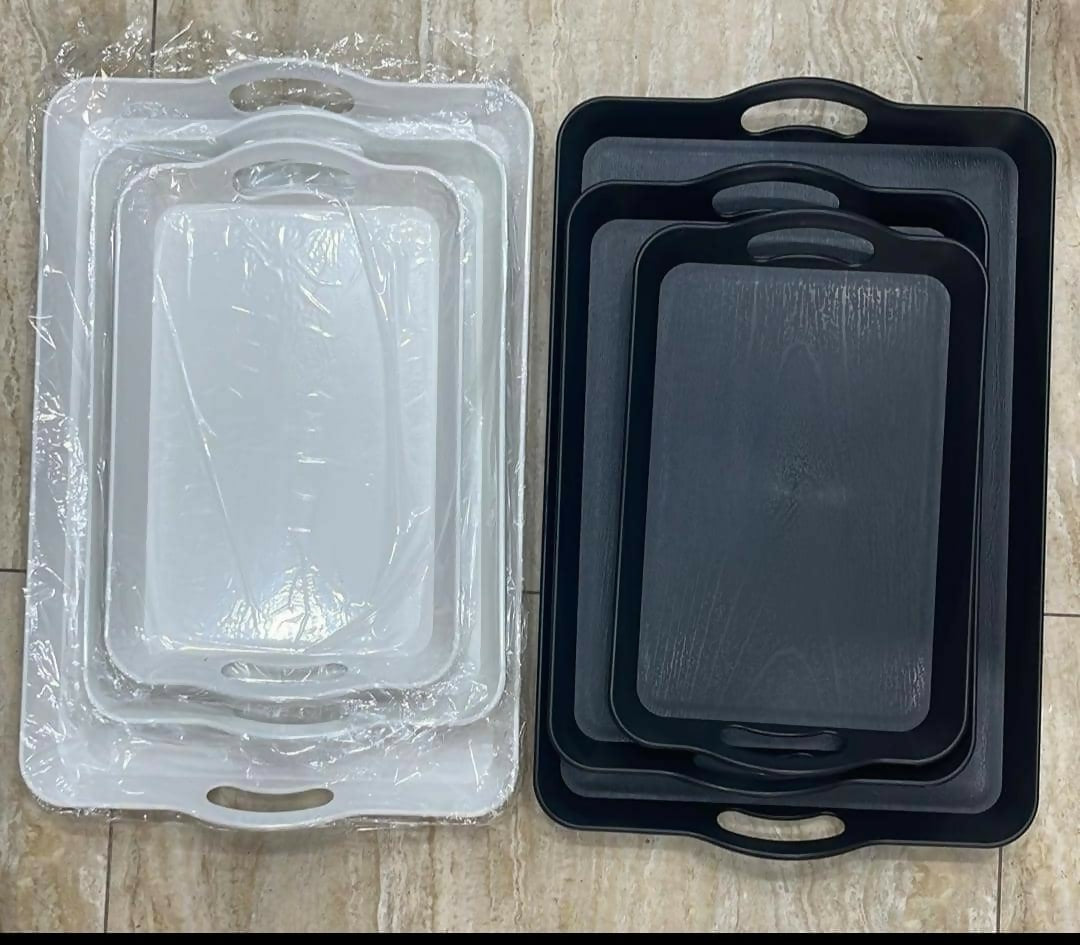 Plastic Serving Tray Set – Stackable Multi-Size Trays with Handles (Bl ...